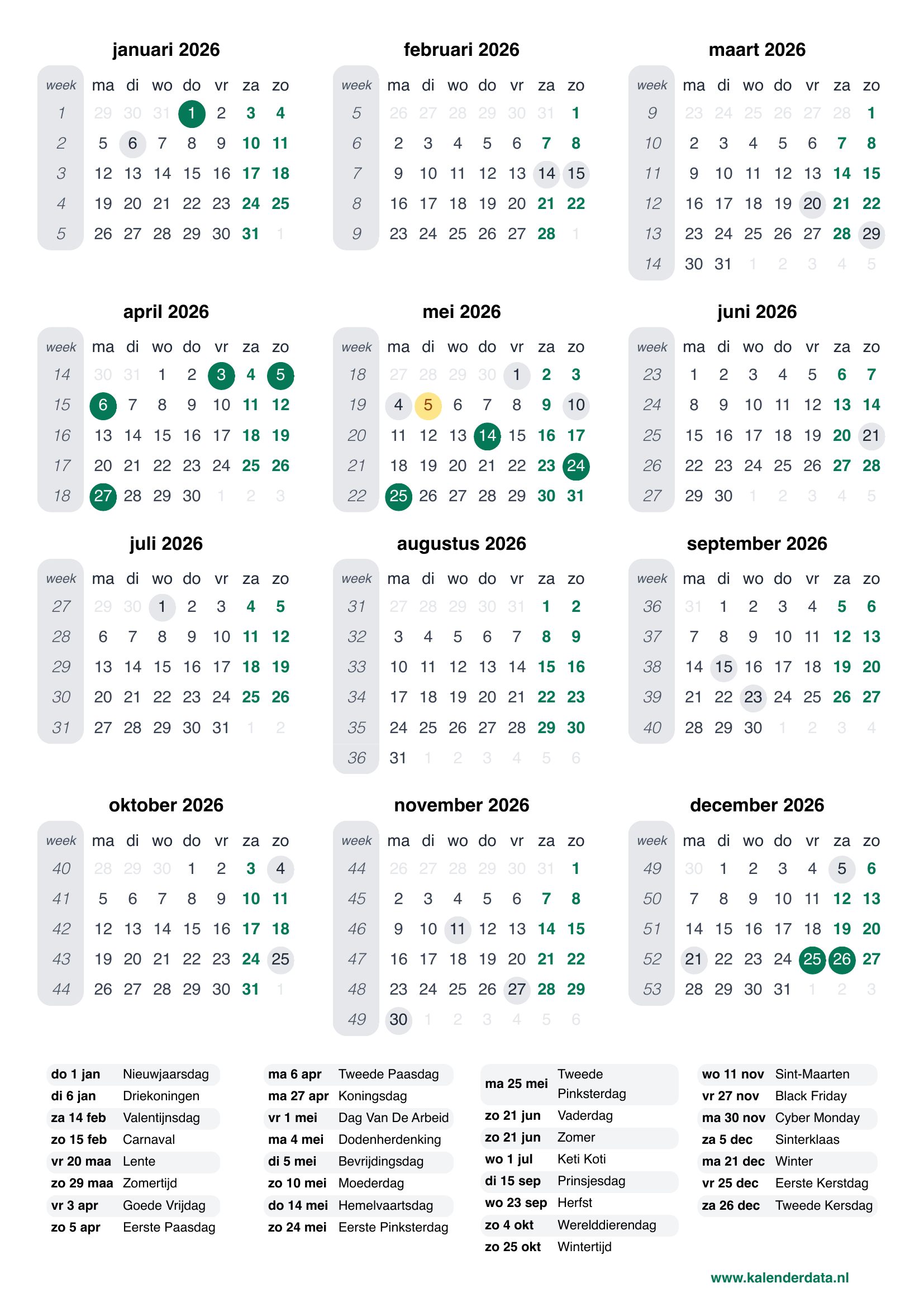 Kalender 2026 Met Weeknummers En Feestdagen Kalender 2026 Met Weeknummers En Feestdagen